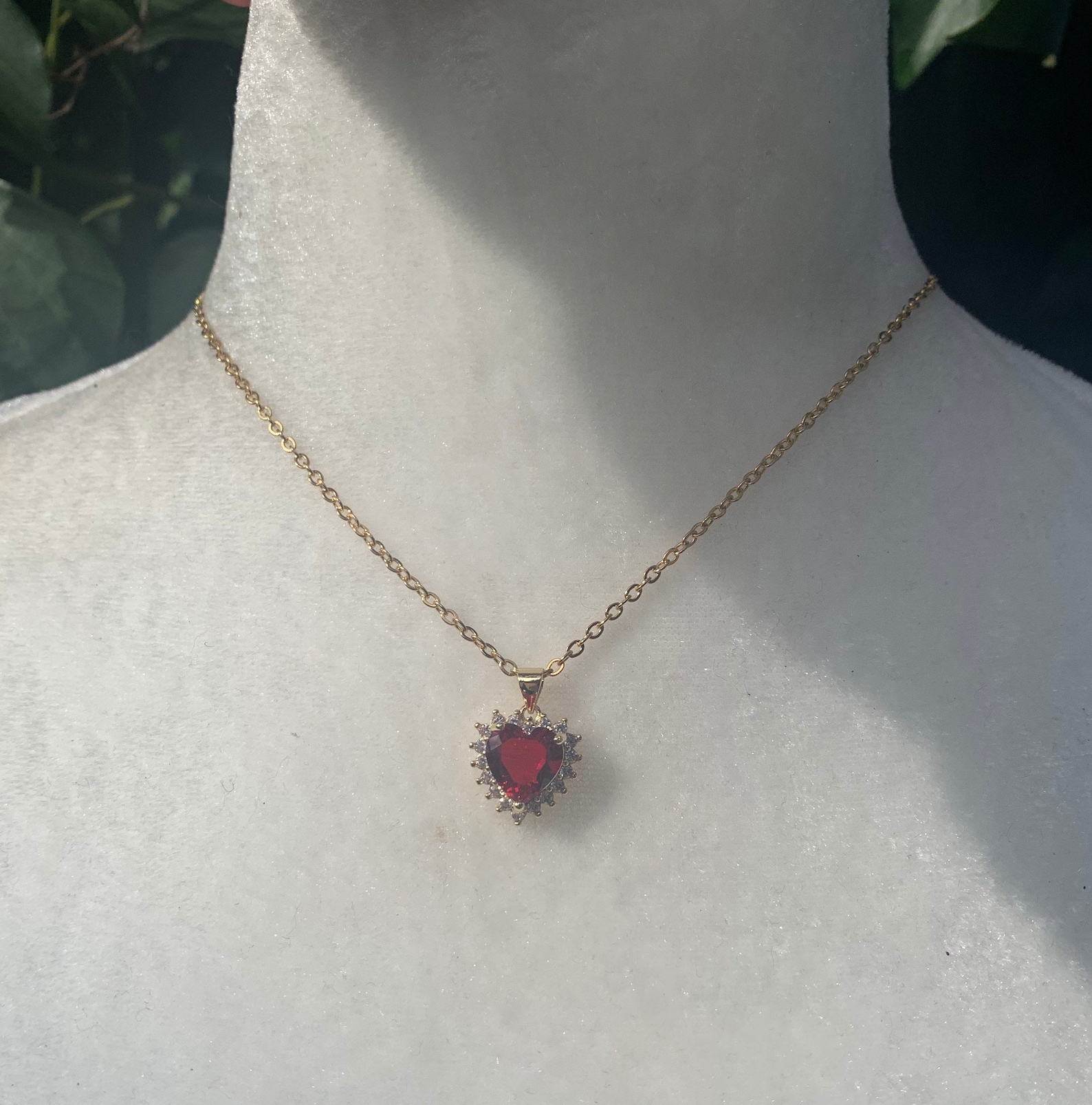 Red Heart Gem Necklace 18k Gold Plated Heart Charm Necklace - Etsy Canada