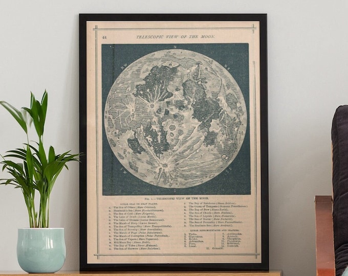 1886 Map of the Moon Printable Moon Map Downloadable Map of Moon ...
