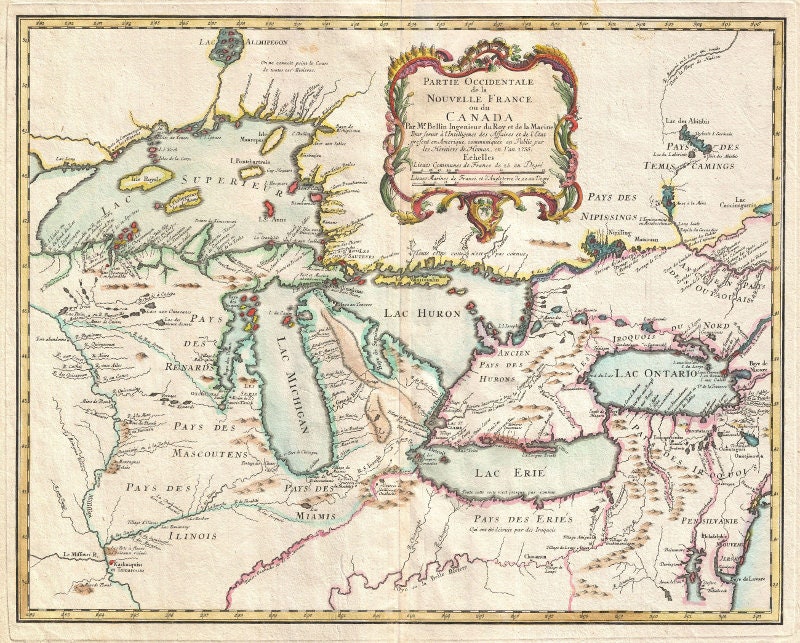 1755 Mapa de los Grandes Lagos Mapa imprimible de los - Etsy España