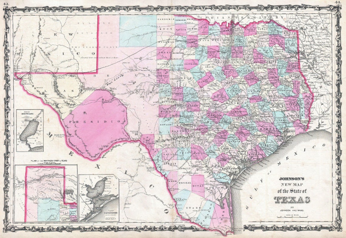 1862 Map of Texas Printable Vintage Texas Map Downloadable | Etsy