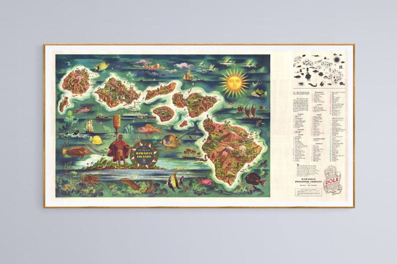 1950 Map of Hawaii Printable Vintage Hawaii Map - Etsy