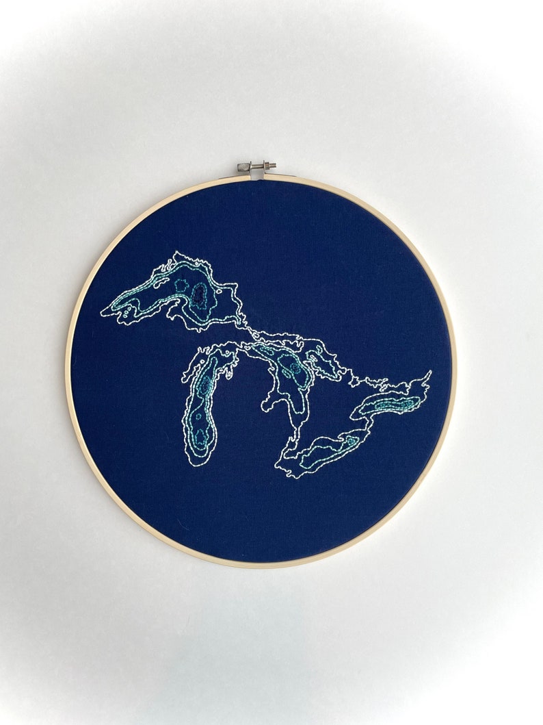 The Great Lakes - Embroidered Depth Chart - 12” Hoop - Etsy