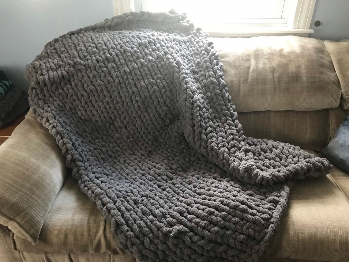 Chunky Knit Throw Blanket - Etsy