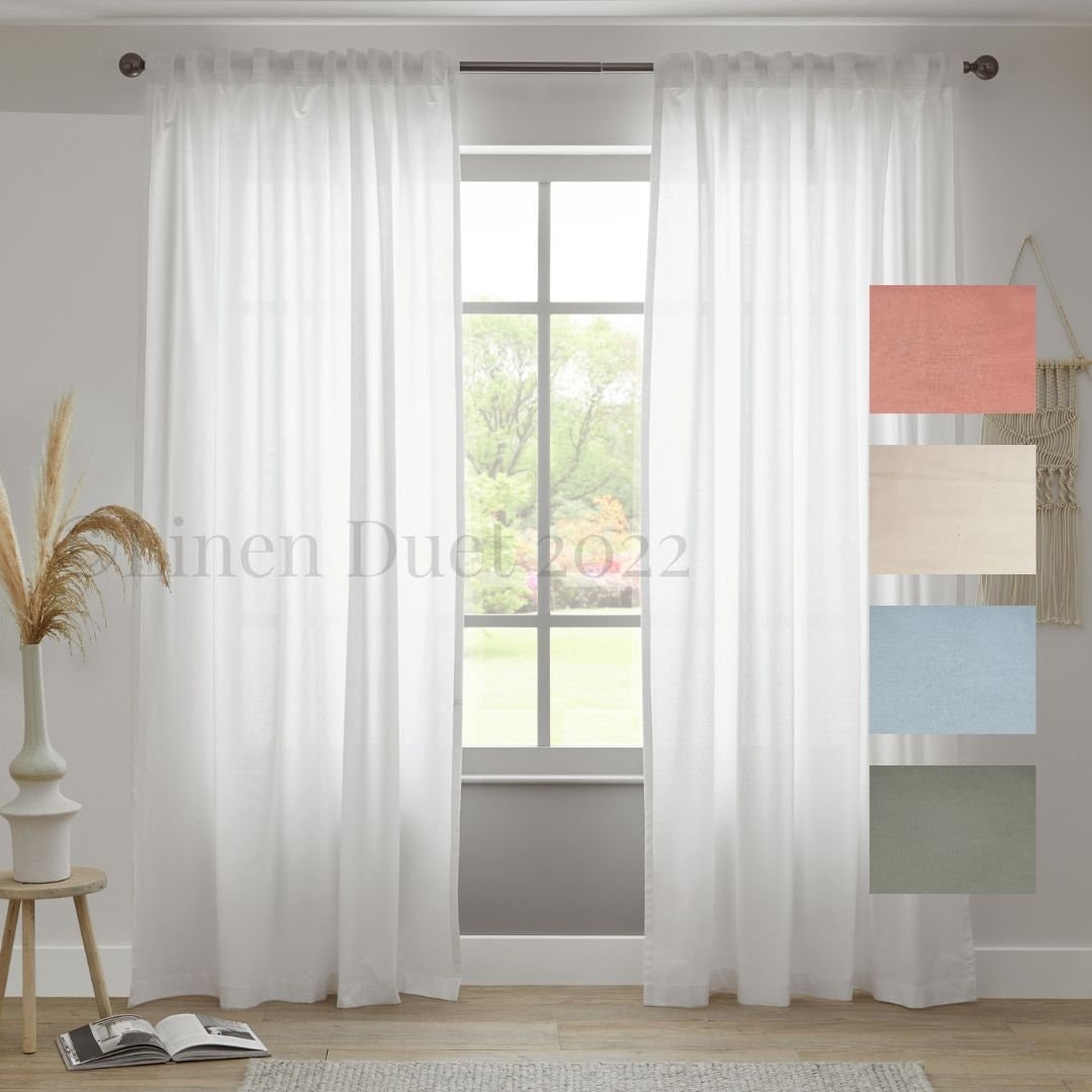 White Curtains, Simple Cotton Extra Long Curtains, Semi Sheer Window ...