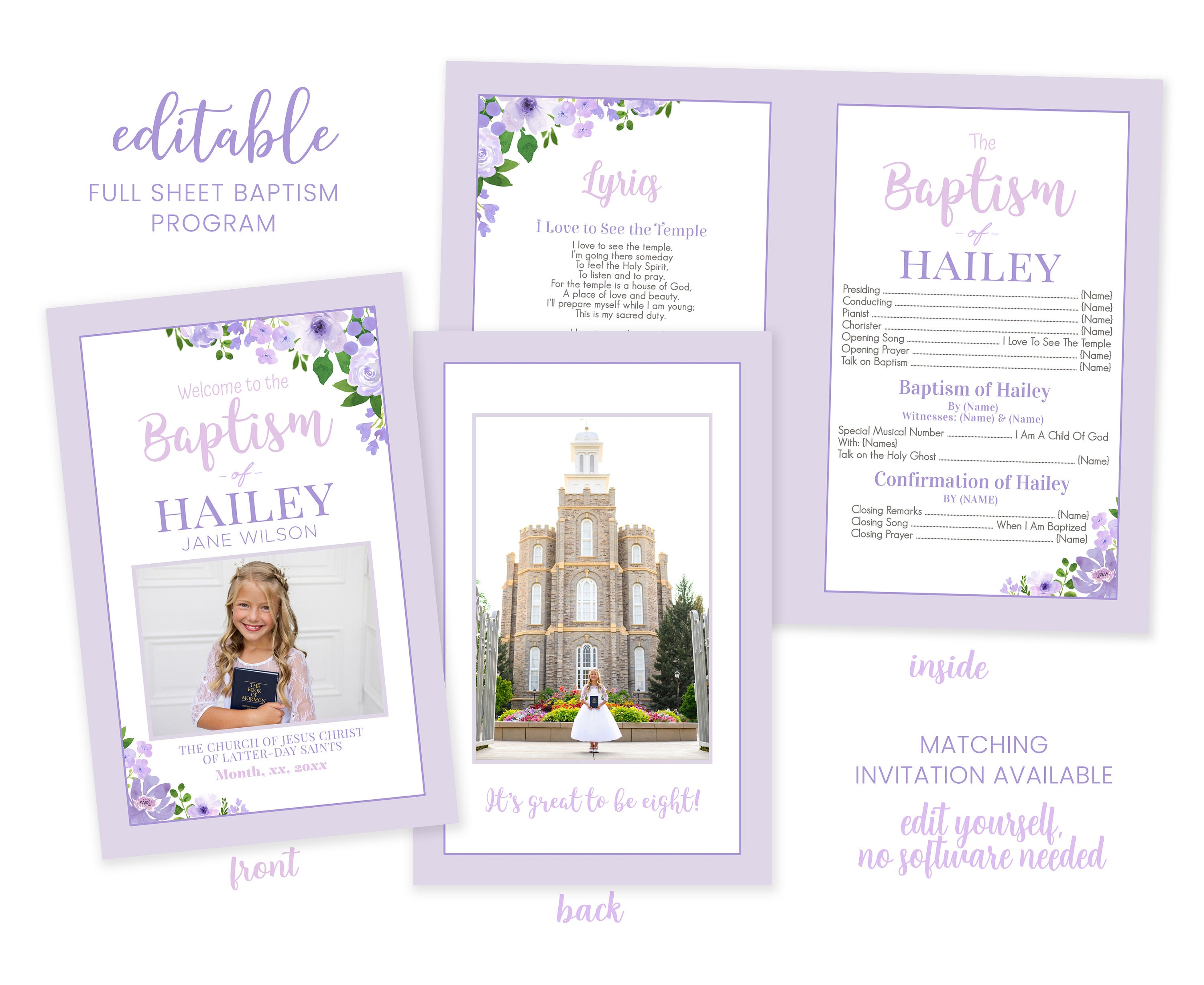 LDS Baptism Program Baptism Program LDS Girl Editable Baptism 