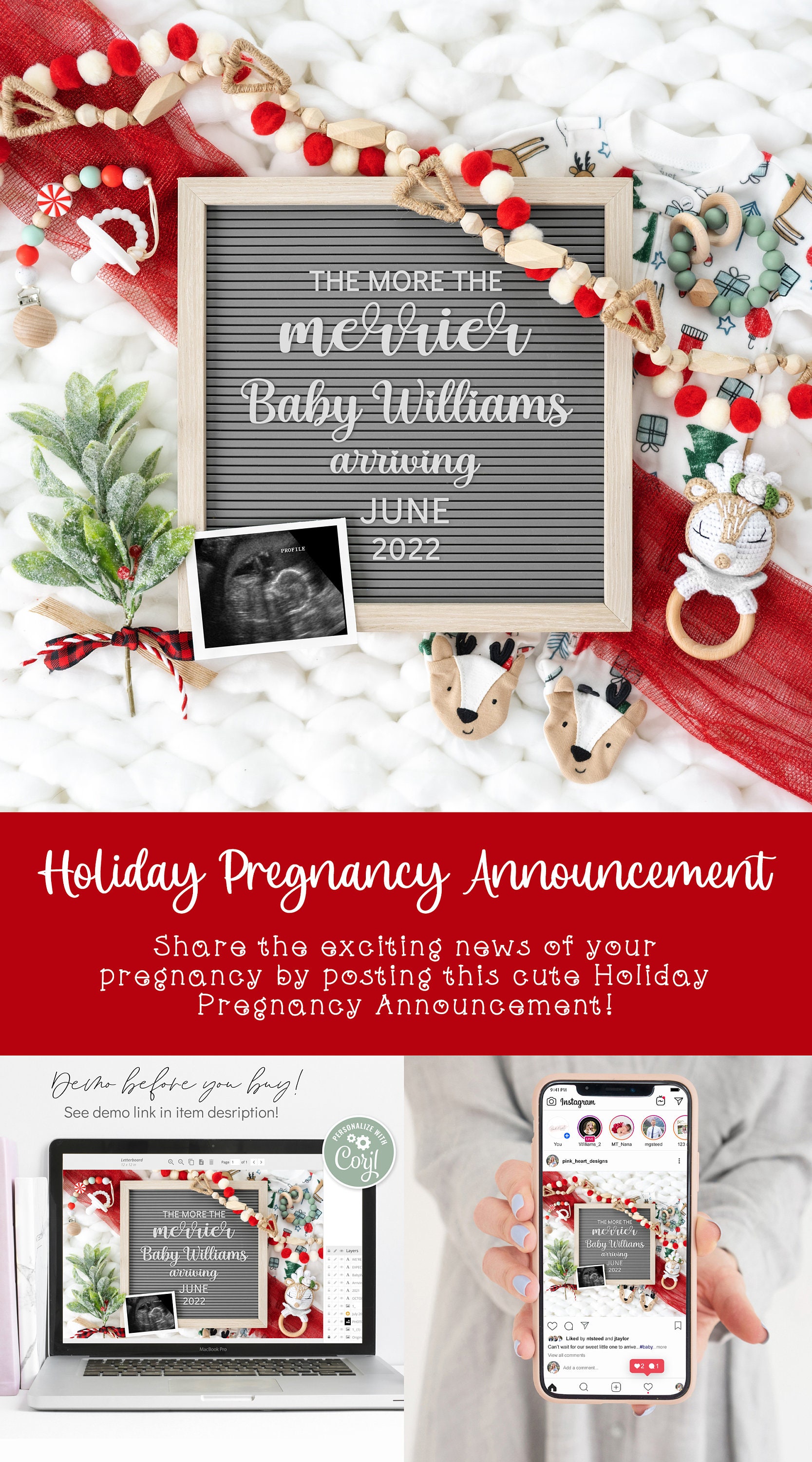 Christmas Pregnancy Announcement For Social Media Digital Baby 