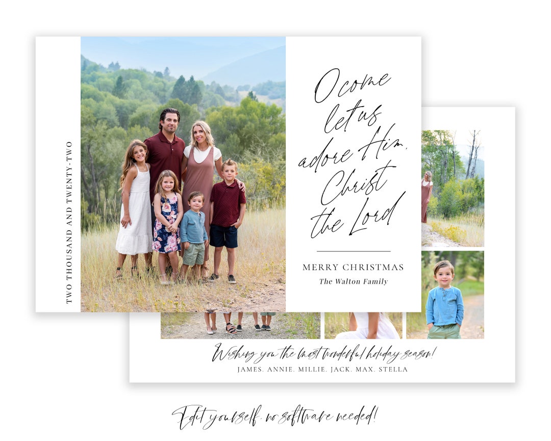 Religious Christmas Card Template: O Come Let Us Adore Him (corjl) - Etsy
