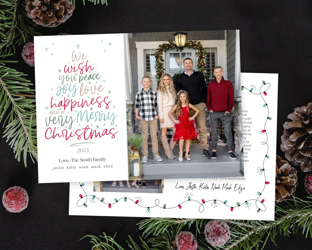 Editable Christmas Card Template | Family Photo, Tree Design (digital ...