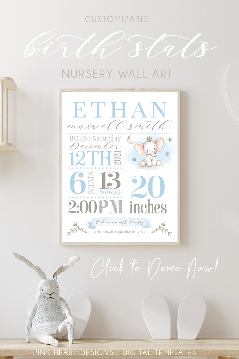 Boy Baby Stats Sign Nursery Stats Wall Art Birth | Etsy