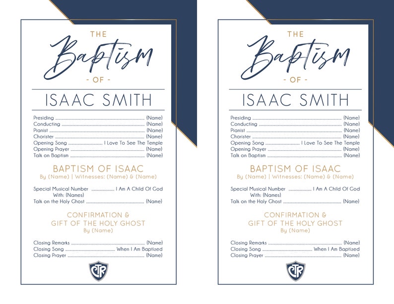 Baptism Program LDS 1 2 Sheet Baptism Program Boy LDS Etsy
