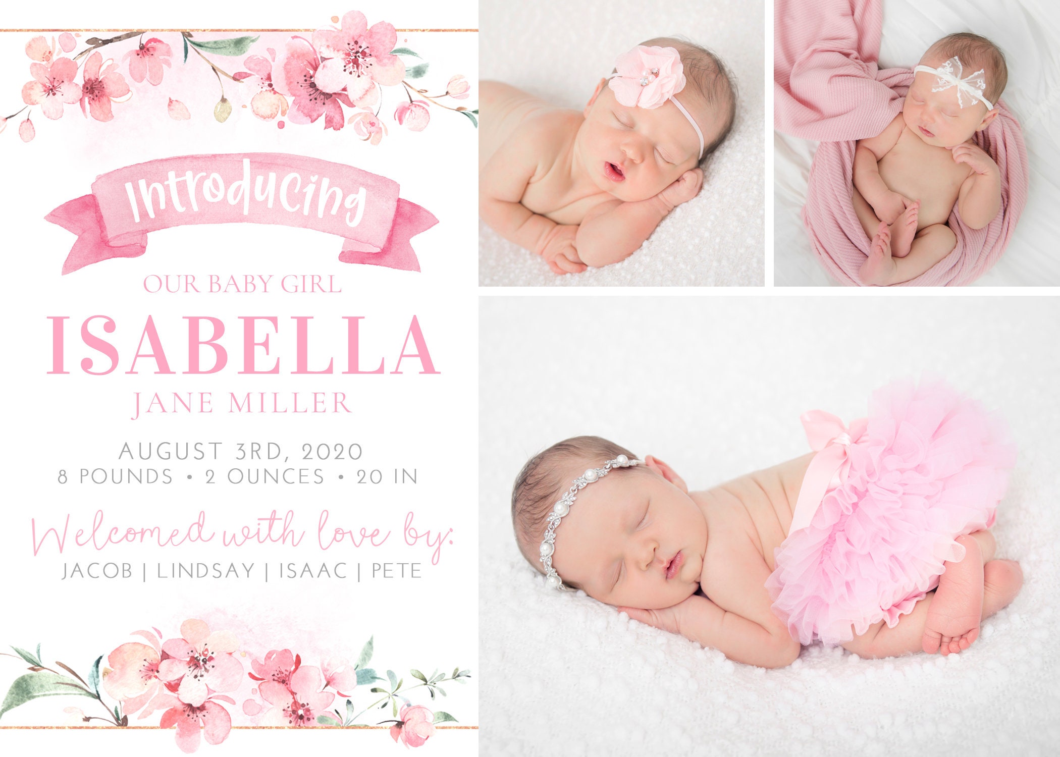 Baby Birth Announcement Template Girl Newborn Announcement Girl