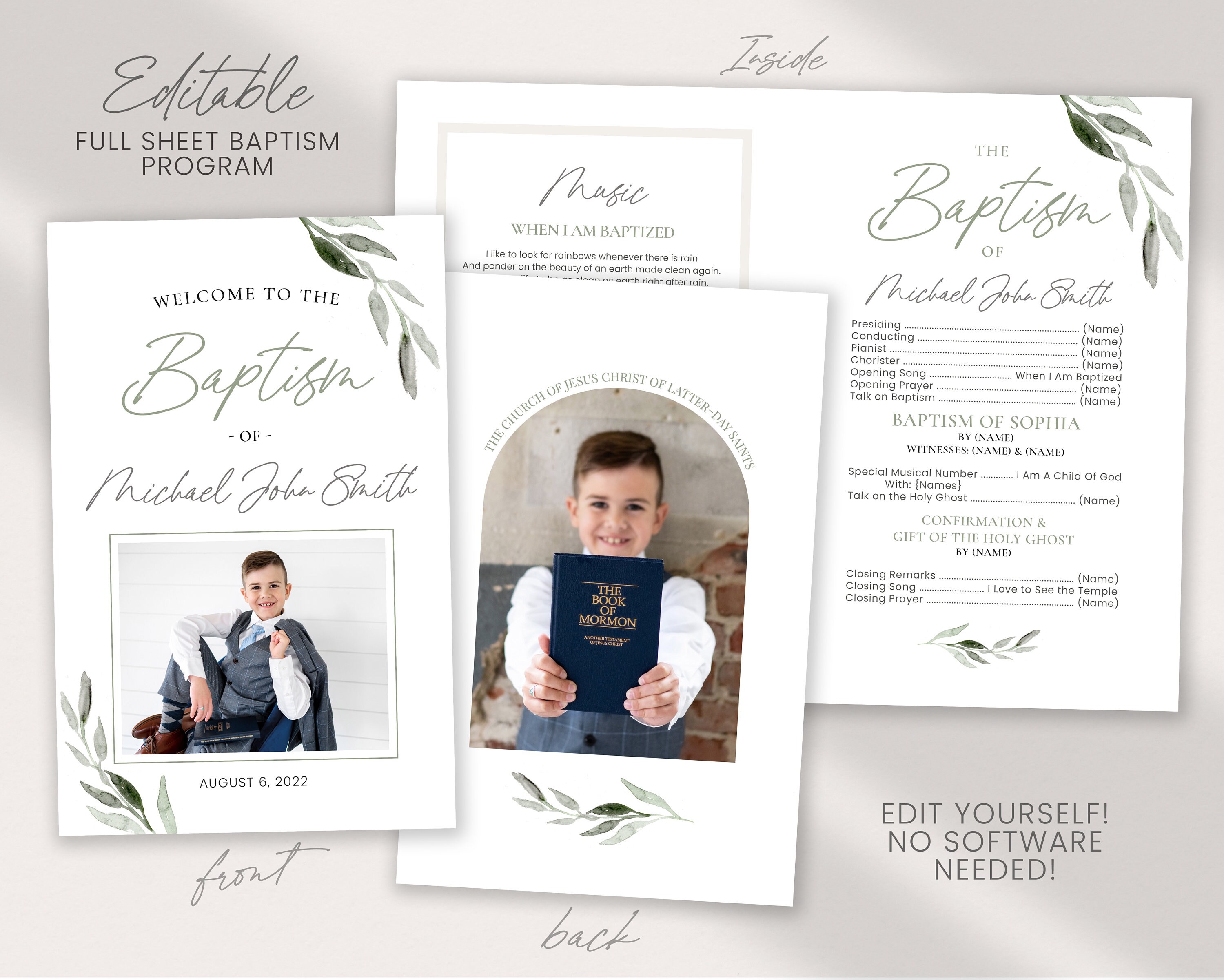 LDS Baptism Program Customizable Template Corjl Editing Instant 