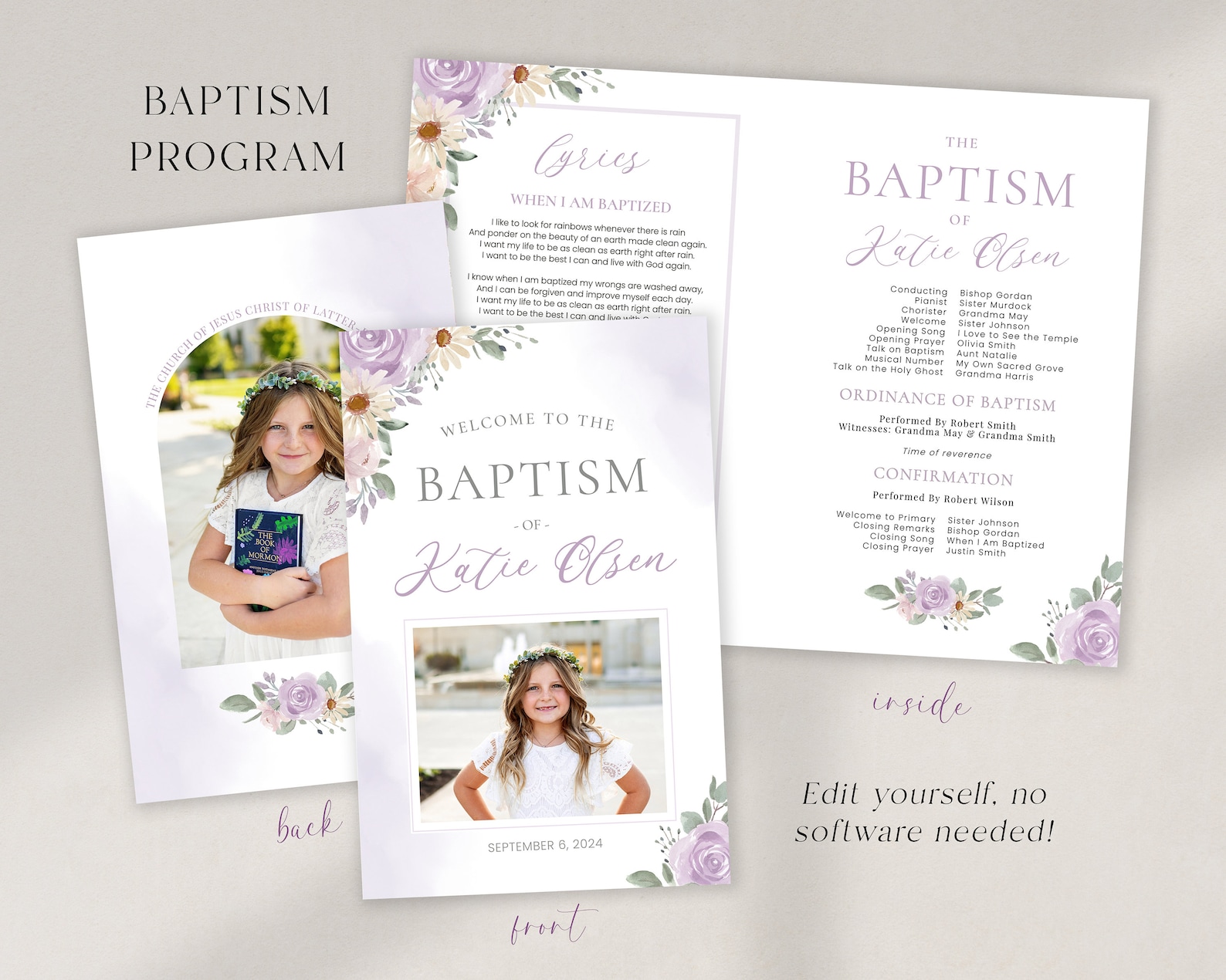LDS Baptism Program Girl Baptism Program LDS Baptism Invitation LDS ...