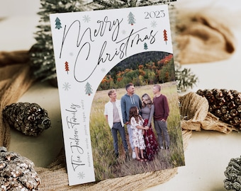 Boho Photo Holiday Card Template, Bohemian Christmas Card, Terracotta ...
