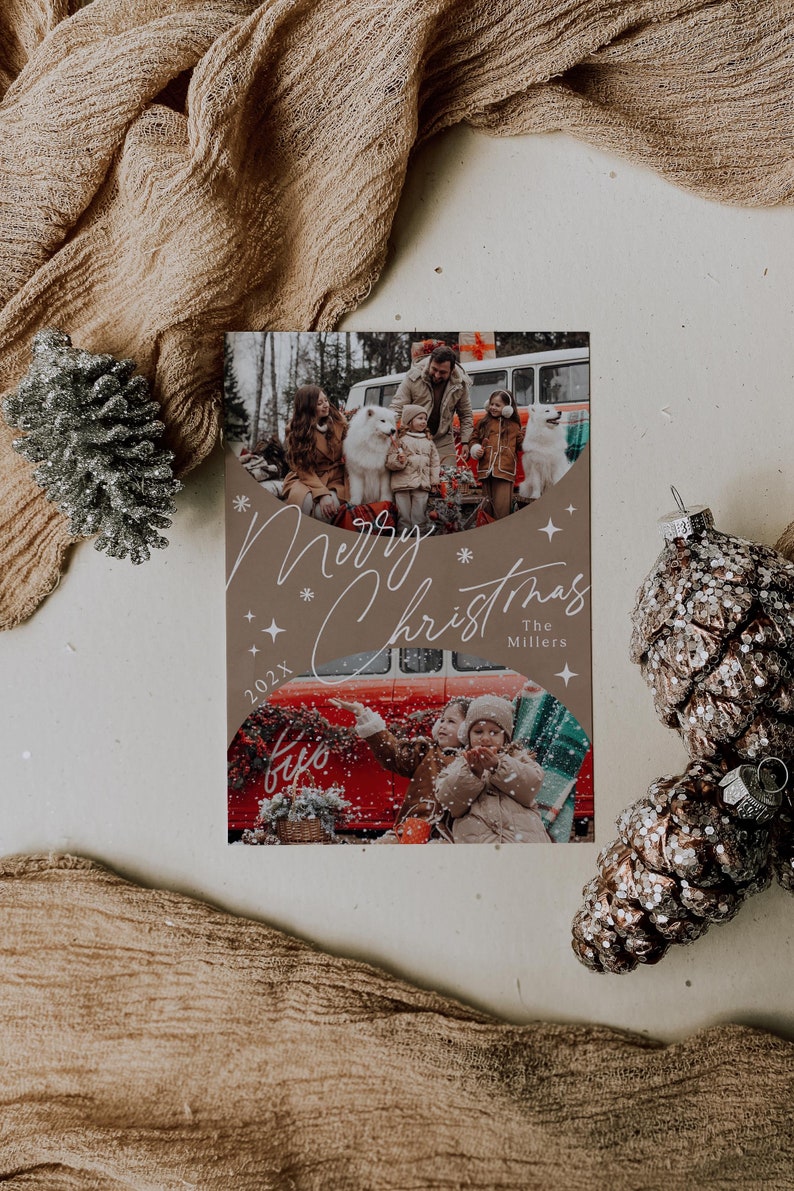 Boho Christmas Photo Card Template: Custom Holiday Design (digital ...