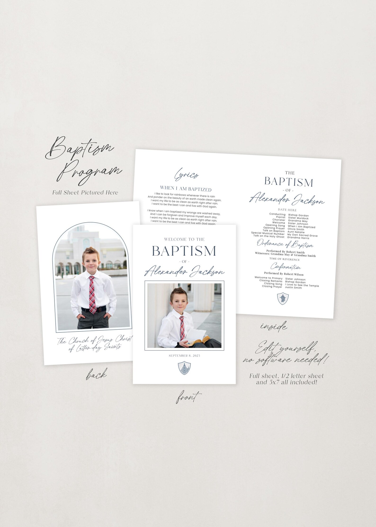 LDS Baptism Program Template for Boys: Simple Clean Design (instant ...