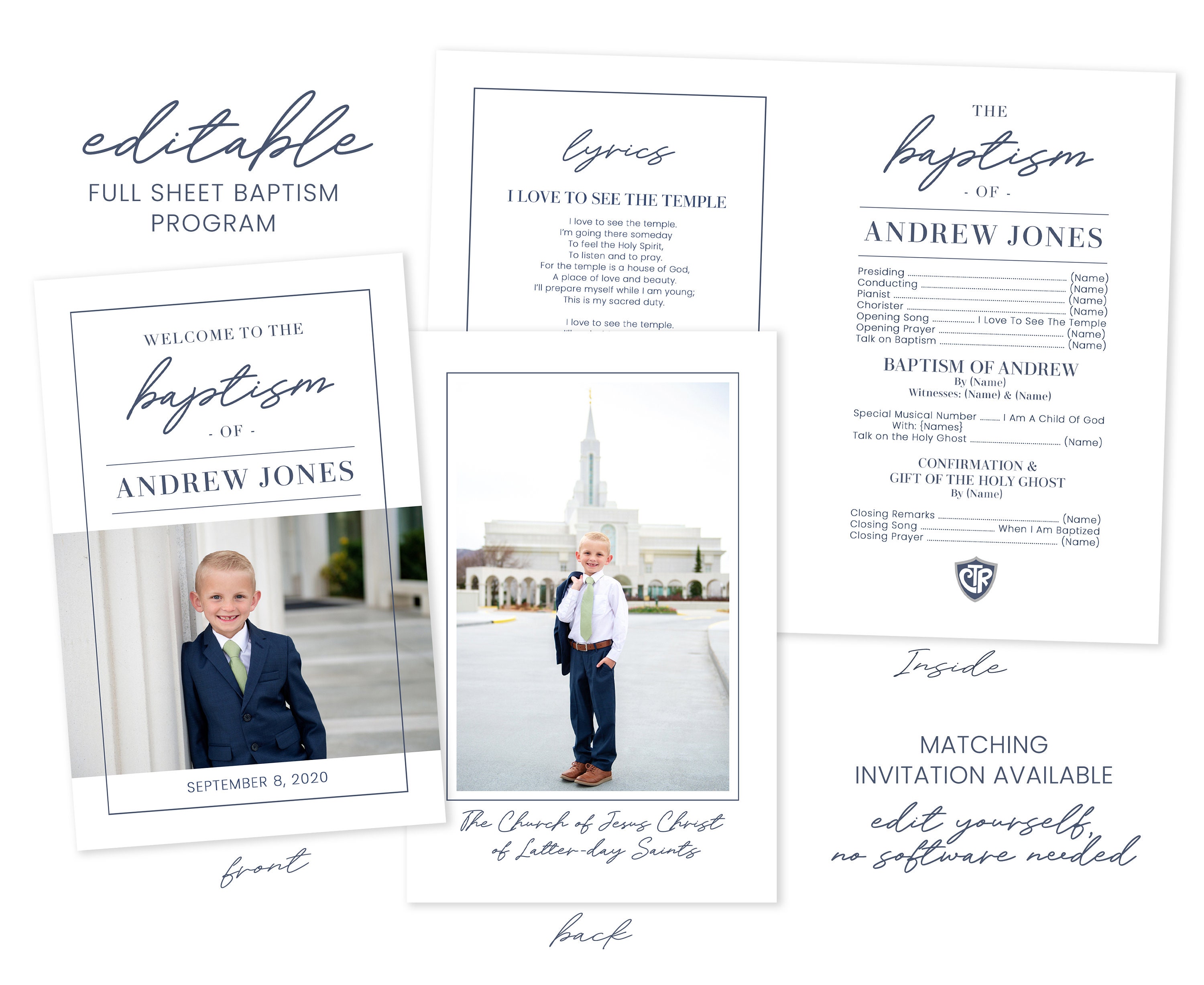 LDS Boy Baptism Program Template Customizable And Easy To Edit On Corjl Instant Download