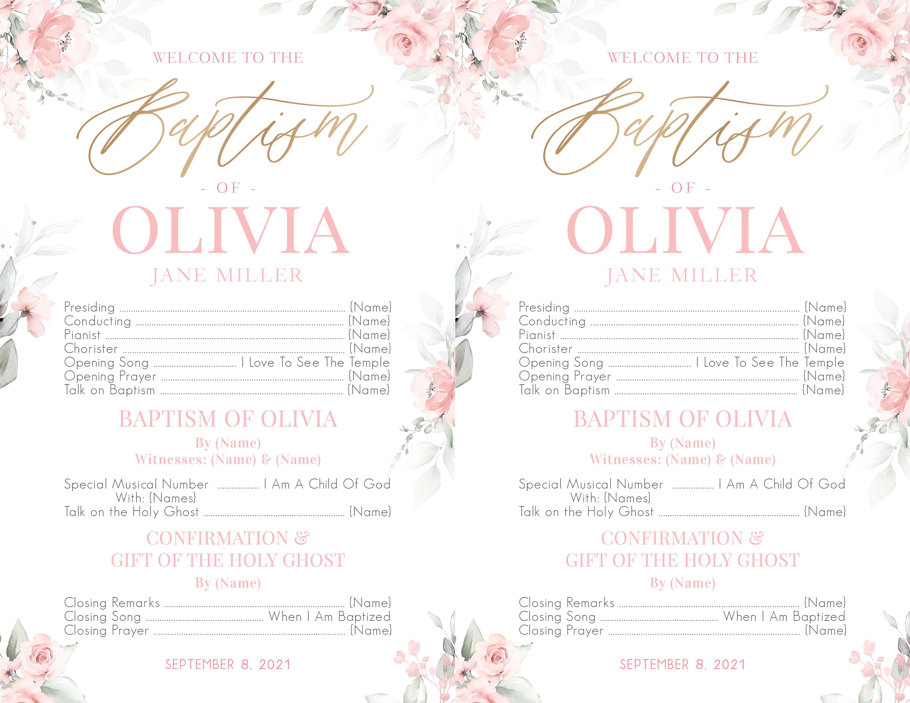 Baptism Program LDS Baptism Program LDS Baptism Programs Floral 
