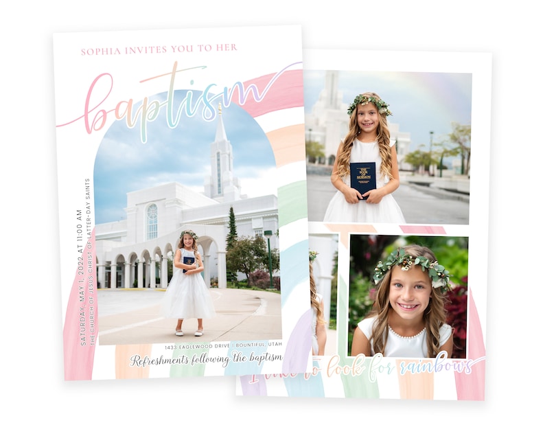 LDS Rainbow Baptism Bundle: Invitation, Program, Decorations (editable ...