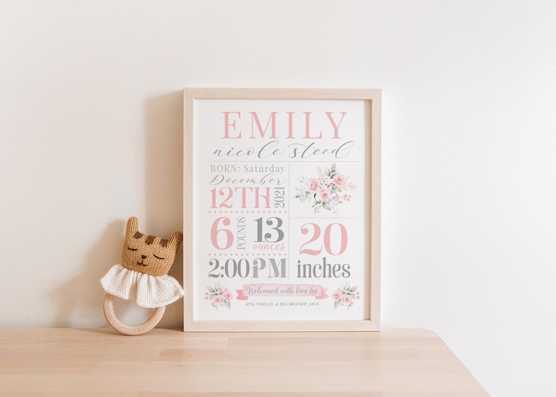 Girl Baby Stats Sign Nursery Stats Wall Art Birth | Etsy Canada