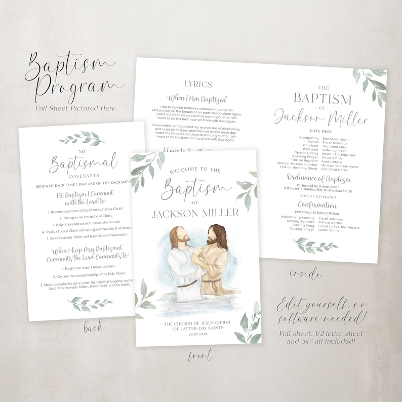 LDS Baptism Program Template: Customizable Floral Design (digital ...