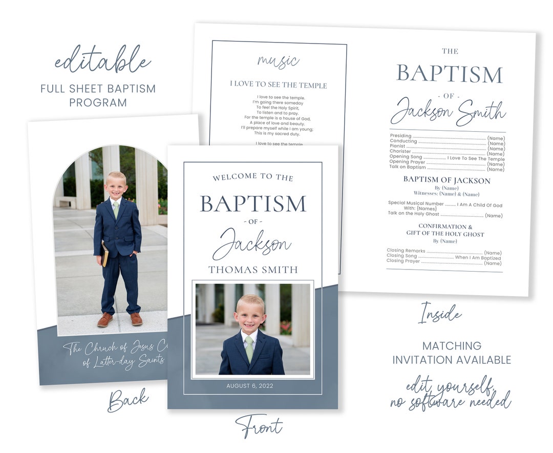 LDS Boy Baptism Program Template - Etsy