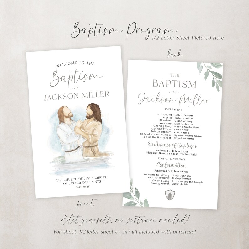 LDS Baptism Program Template: Customizable Floral Design (digital ...