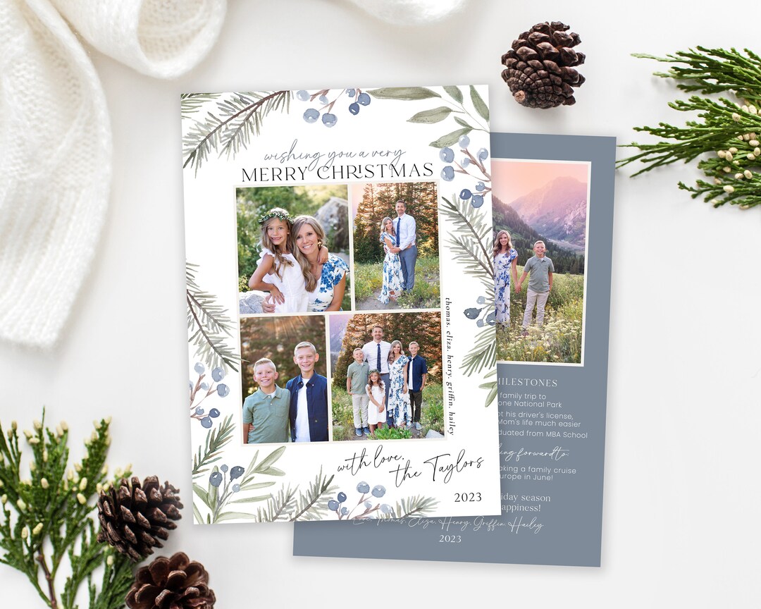 Floral Christmas Photo Card Template: Editable Holiday Card (digital ...