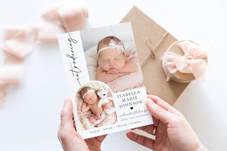 Customizable Baby Girl Birth Announcement Card Template - Instant ...
