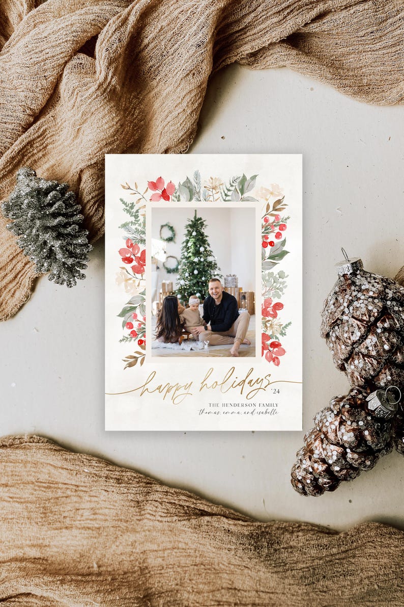 Christmas Card Template - Editable Holiday Photo Card - Printable ...