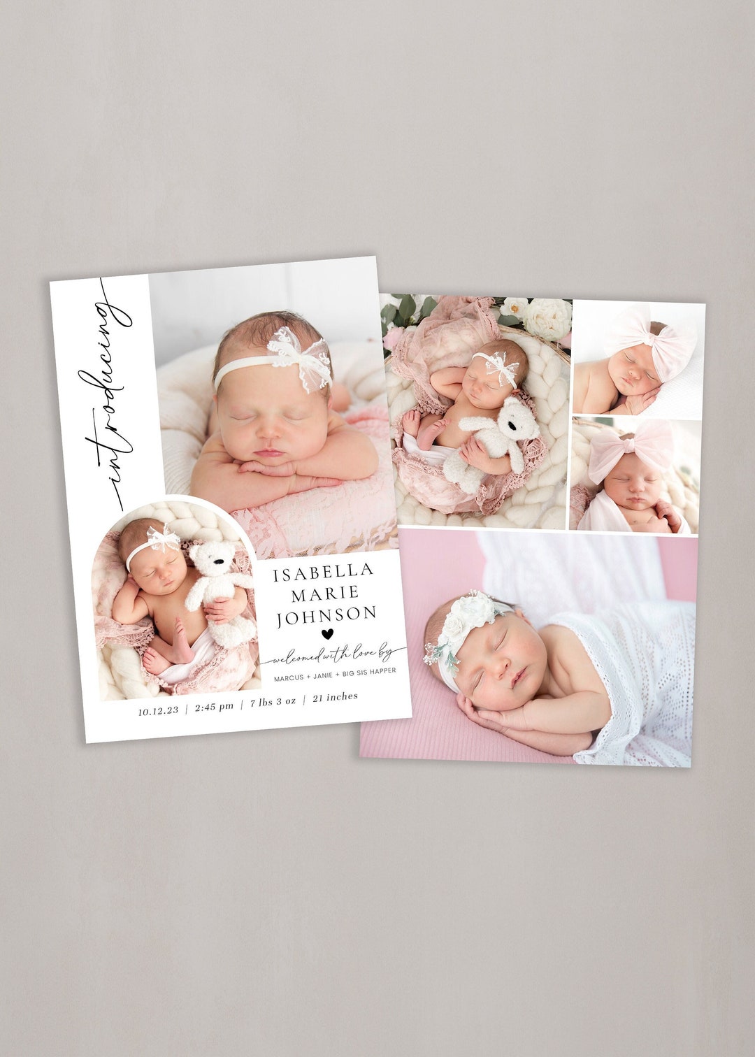 Customizable Baby Girl Birth Announcement Card Template - Instant ...