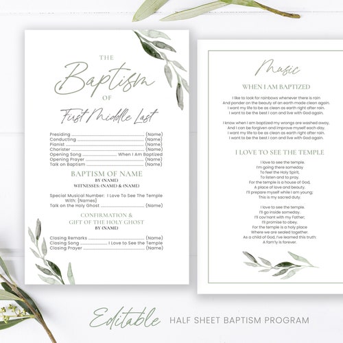 EDITABLE LDS Baptism Program Template Printable Baptism - Etsy