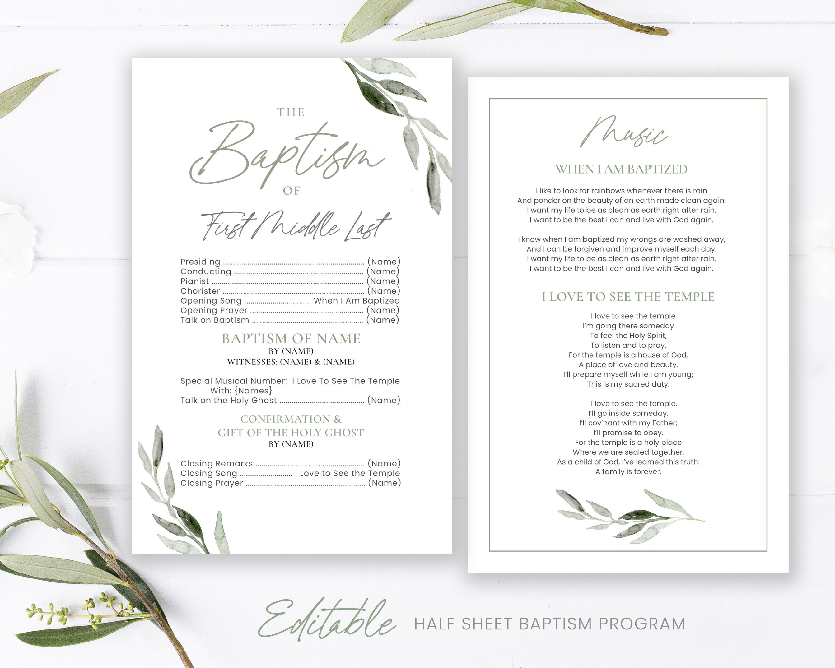 EDITABLE LDS Baptism Program Template Printable Baptism Canada 