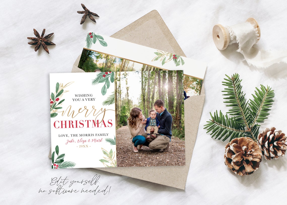 Merry Christmas Card Template Christmas Cards Template 5x7 | Etsy