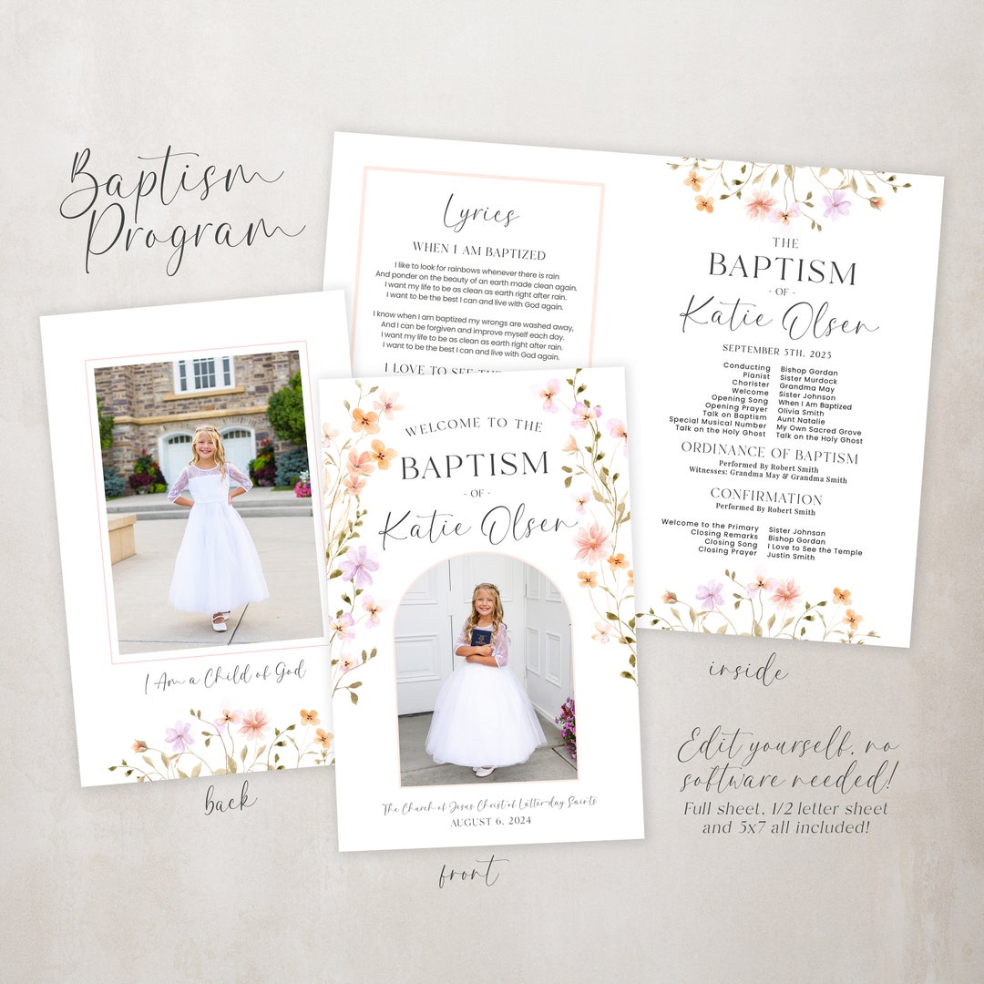 LDS Baptism Program Template: Floral Girl Design (digital Download) - Etsy