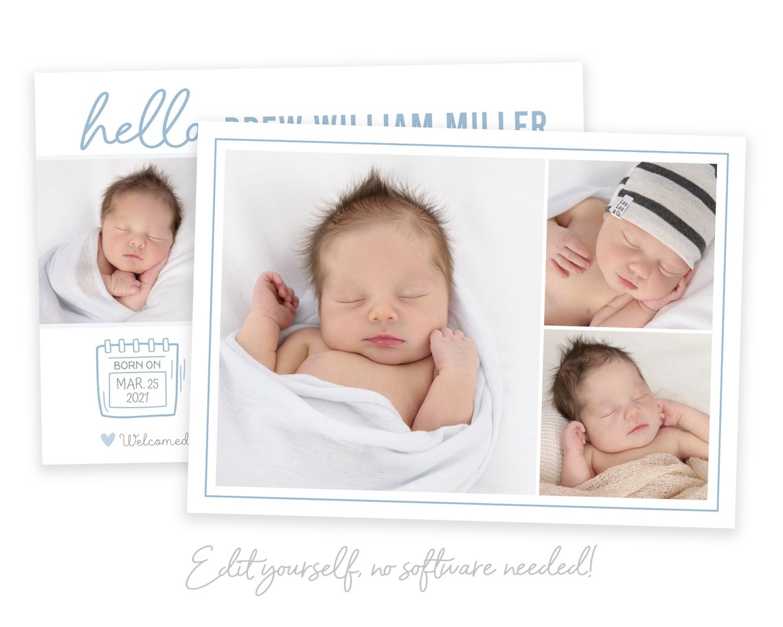 Baby Boy Birth Announcement Card Customizable Baby Boy Birth - Etsy