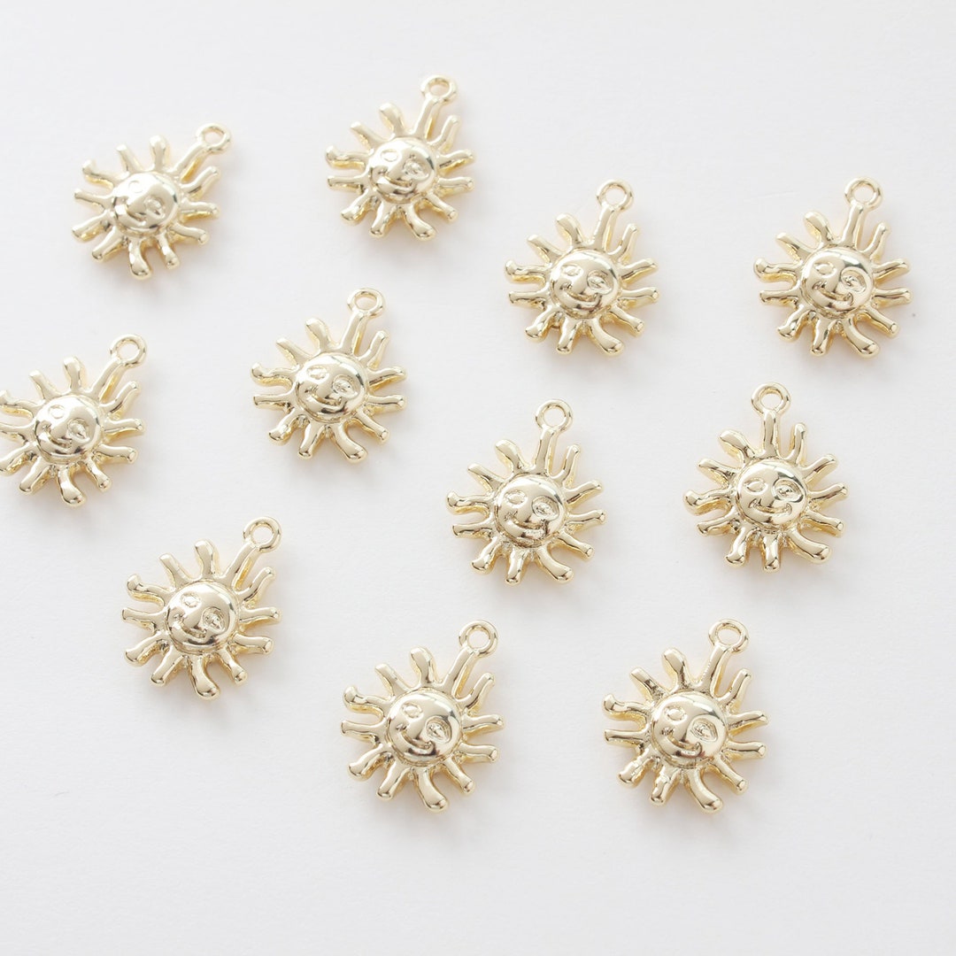 10pcs Real Gold Plated Sun Charm , Tiny Sun Charm,bracelet Necklace ...