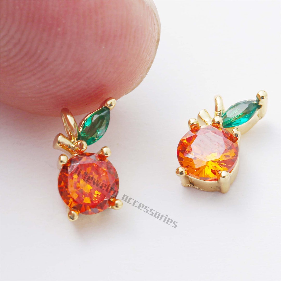 6pcs Real Gold Plated CZ Pave Orange Charm, Tiny Mini Orange, Dainty ...