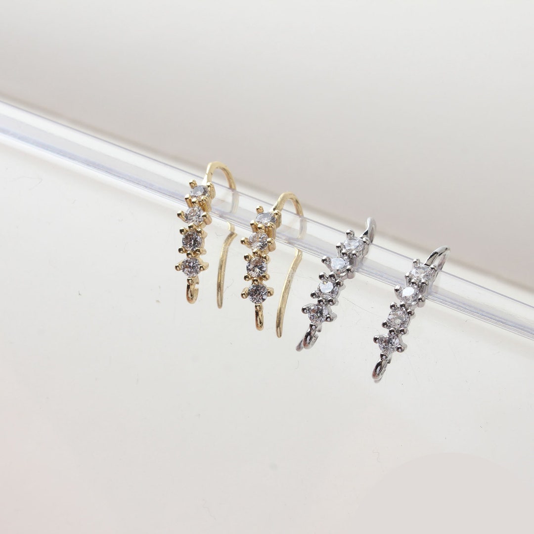 10pc 18k Gold Plated Ear Hook,ear Wires,single Cubic Stone Ear Hooks ...