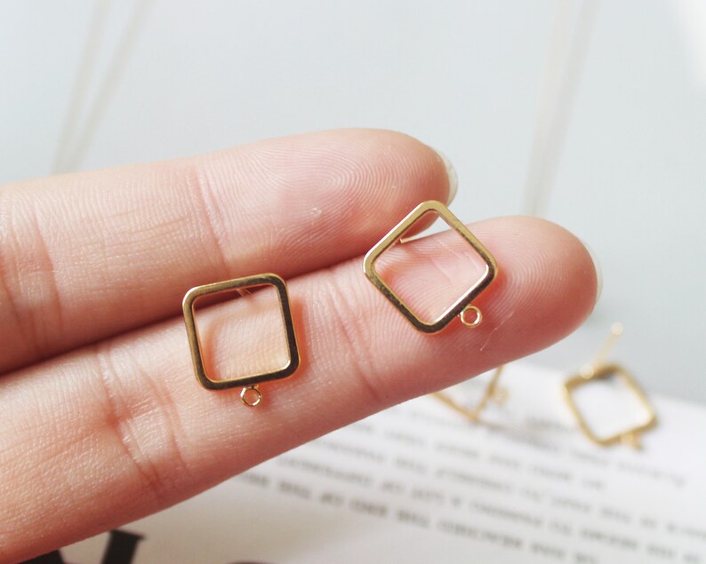 10PCS Real Gold Plated Brass Square Earring Posts Earring - Etsy