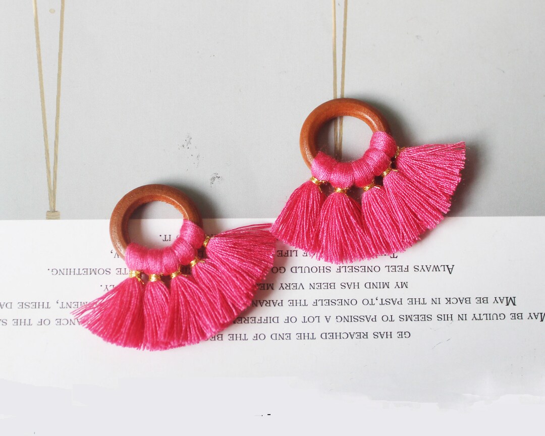 2pcs Small Fan Shape Tassels Rose Red Cotton Tassels Charm for Jewelry ...