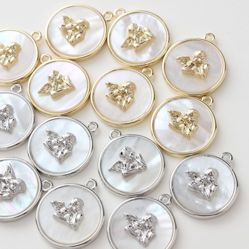 4PCS Real Gold Plated Round Shell Charm,shell Drop, Shell Pendant ...