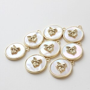 4PCS Real Gold Plated Round Shell Charm,shell Drop, Shell Pendant ...