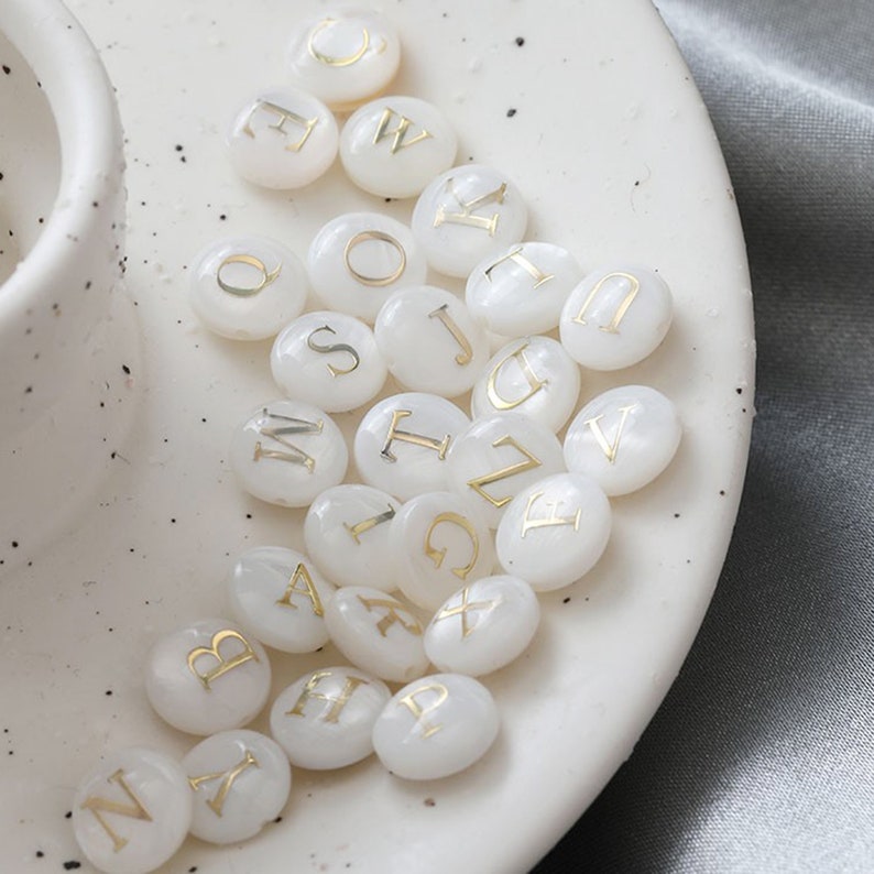 Shell Alphabet Beads, English Letter Beads, Round Coin Letter Charms ...