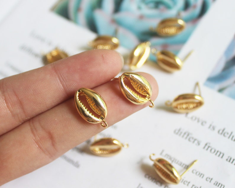 6PCS Real Gold Plated Cowrie Shell Earrings Post Cowrie - Etsy