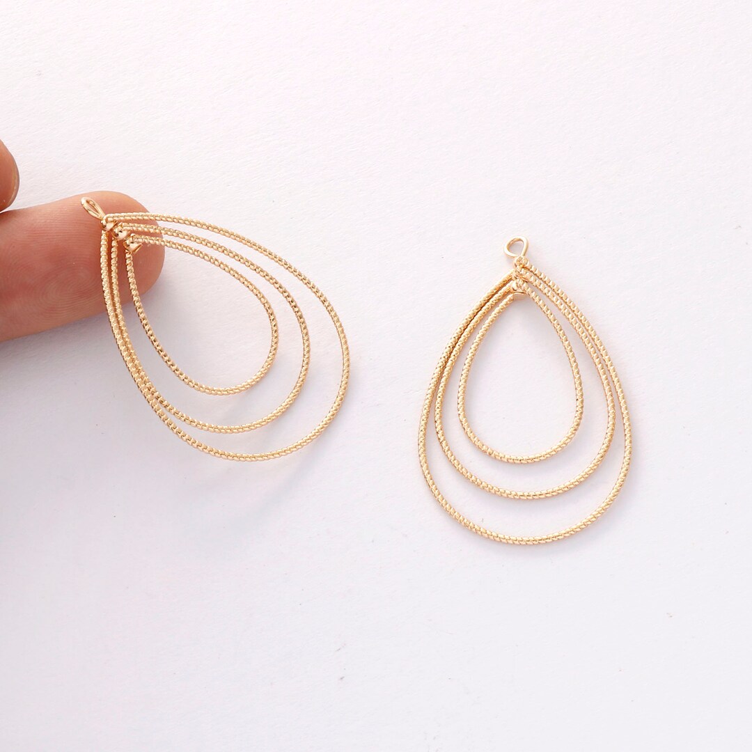 6PCS. Real Gold Plated Teadrop Charm, Multilayer Teardrop Pendant,brass ...
