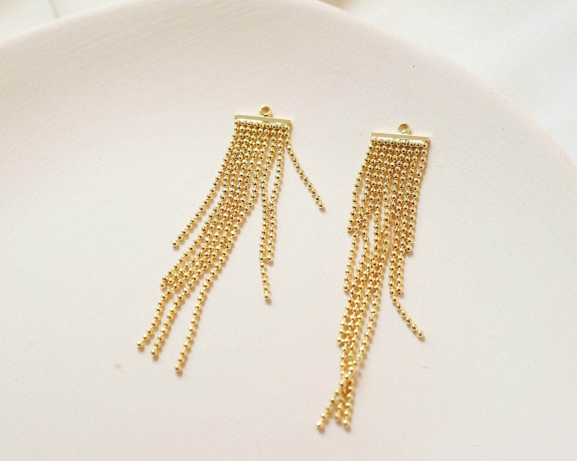 4PCS. 18k Real Gold Plated Tassel Charm Long Metal Tassels - Etsy
