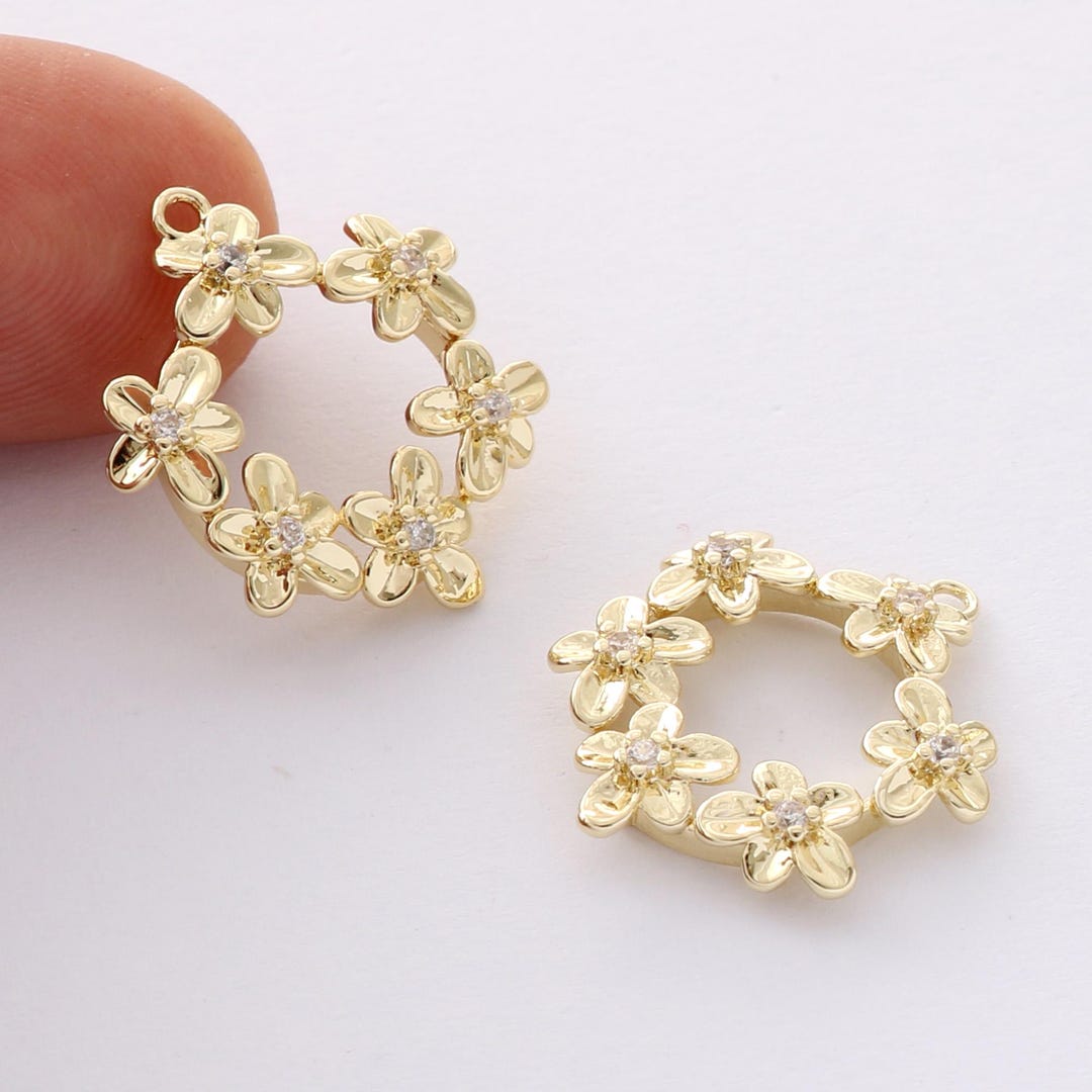 Real Gold Plated Flower Charm,zircon Flower Pendant,plant Charm ...