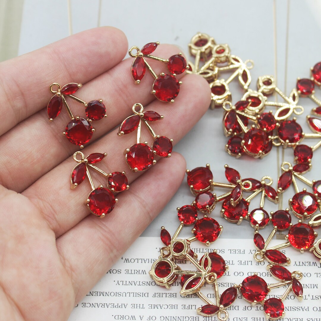 10pcs CZ Pave Cherry Charm, Zircon Cherry Pendant, Fruit Charm, Food ...