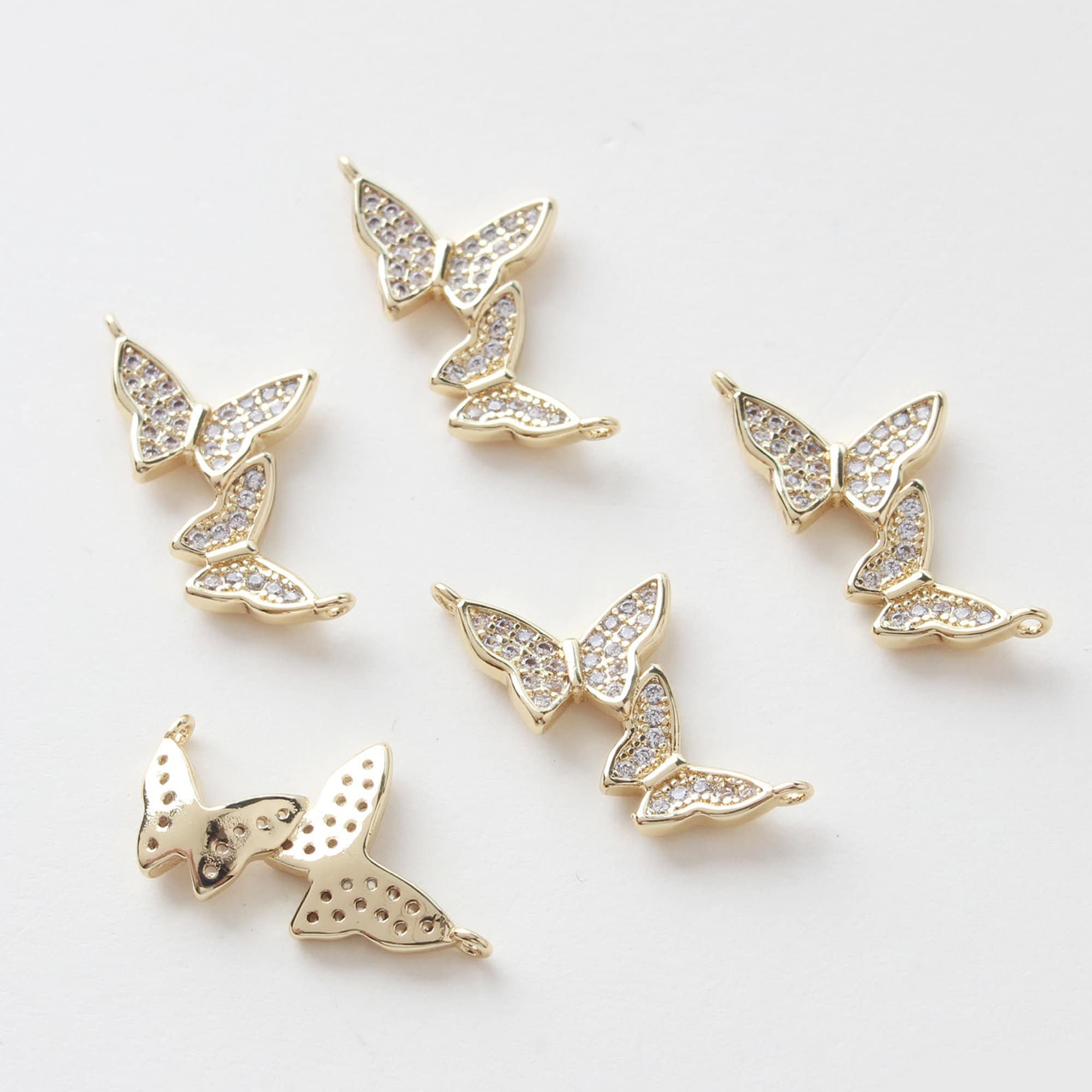 6pcs Real 18k Shiny Gold Butterfly Charms CZ Pave Butterfly - Etsy